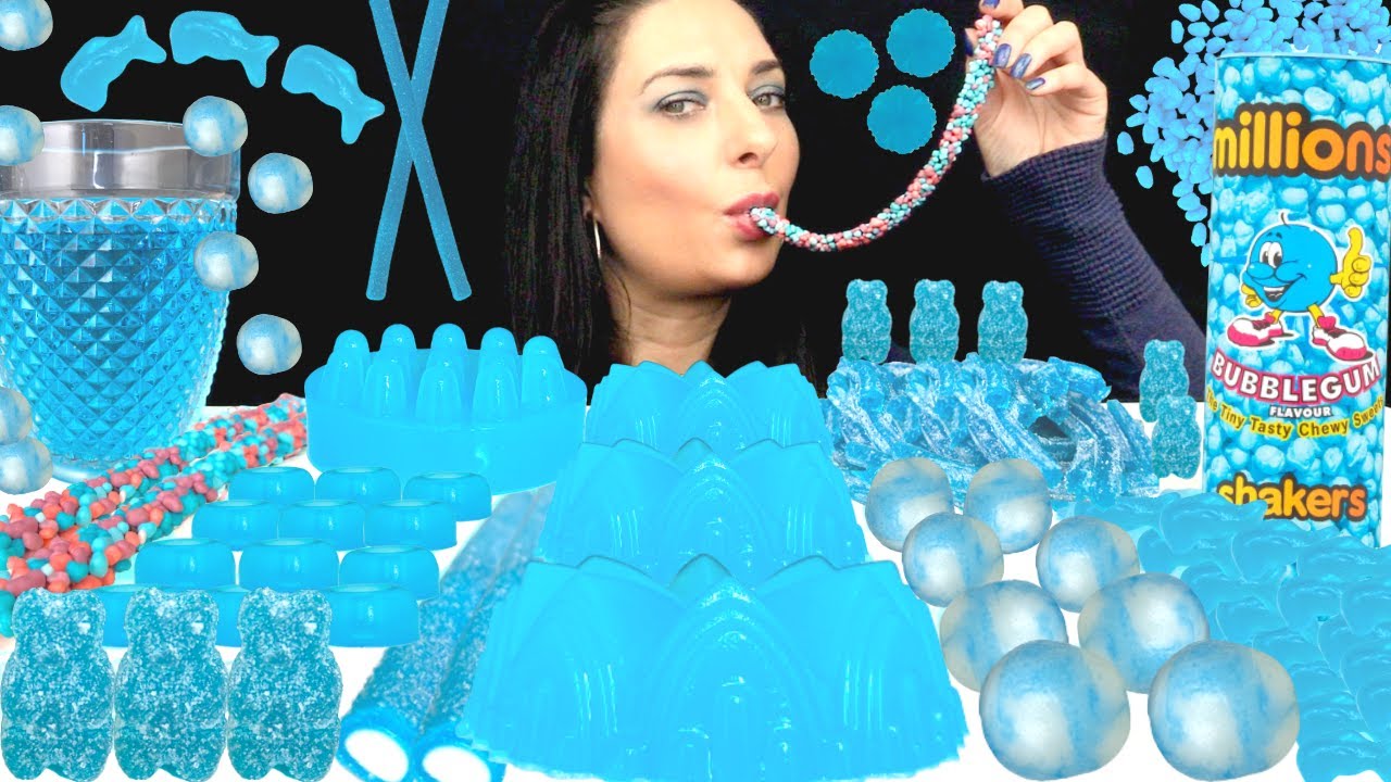 ASMR, BLUE SWEETS, MILLIONS, NERDS ROPE, GUMMI BEARS, SOUR PUNCH, BLUE ...