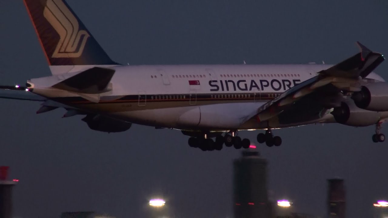 Singapore A380 (SQ12)Landing at dusk Narita RWY16R!! 成田空港 !! - YouTube