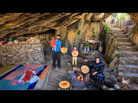 Real Nomadic Cave Life in Iran’s Zagros Mountains | Building Stone Steps & Baking Traditional Bread