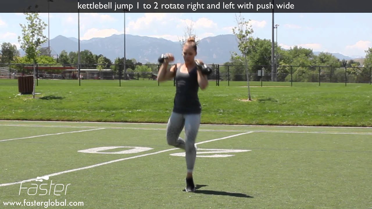 kettlebell jump 1 to 2 rotate right and left with push wide - YouTube