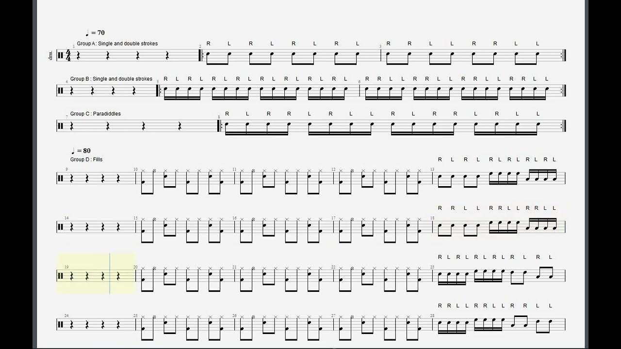 Rockschool Drum Grade 1 technical exercises and sight reading - YouTube