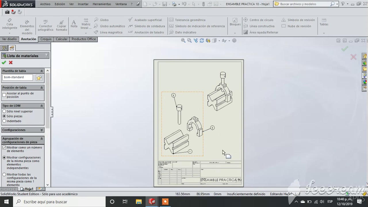 Ensamble practica de CSWA SolidWorks Básico Explosionado. - YouTube