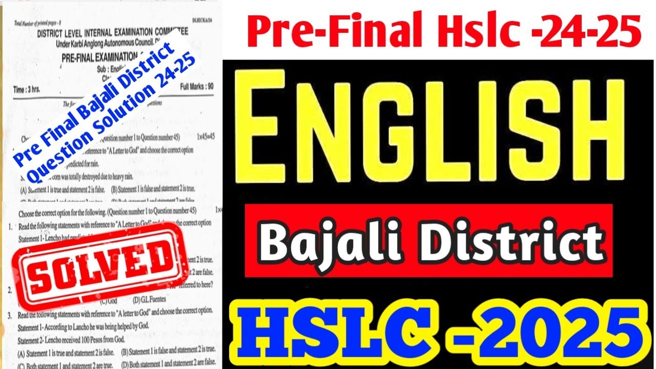 Pre-final Bajali District English || Question Solved 2024-25|| Pre Test ...