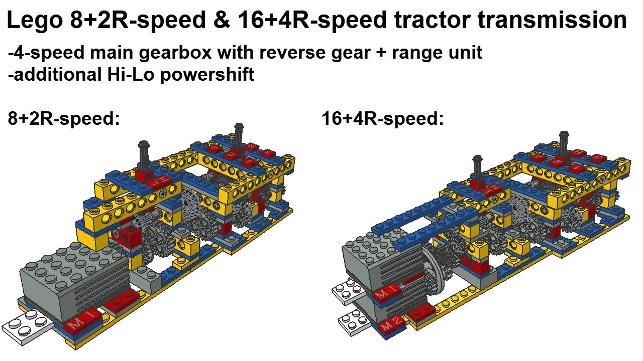 Lego 8+2R-speed and 16+4R-speed tractor transmissions - YouTube