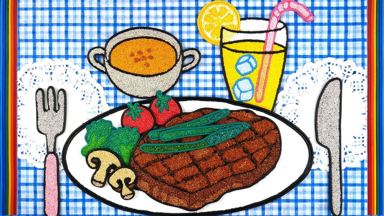 Coloring steak with Foam clay for family | fork, broccoli | Menggambar ...
