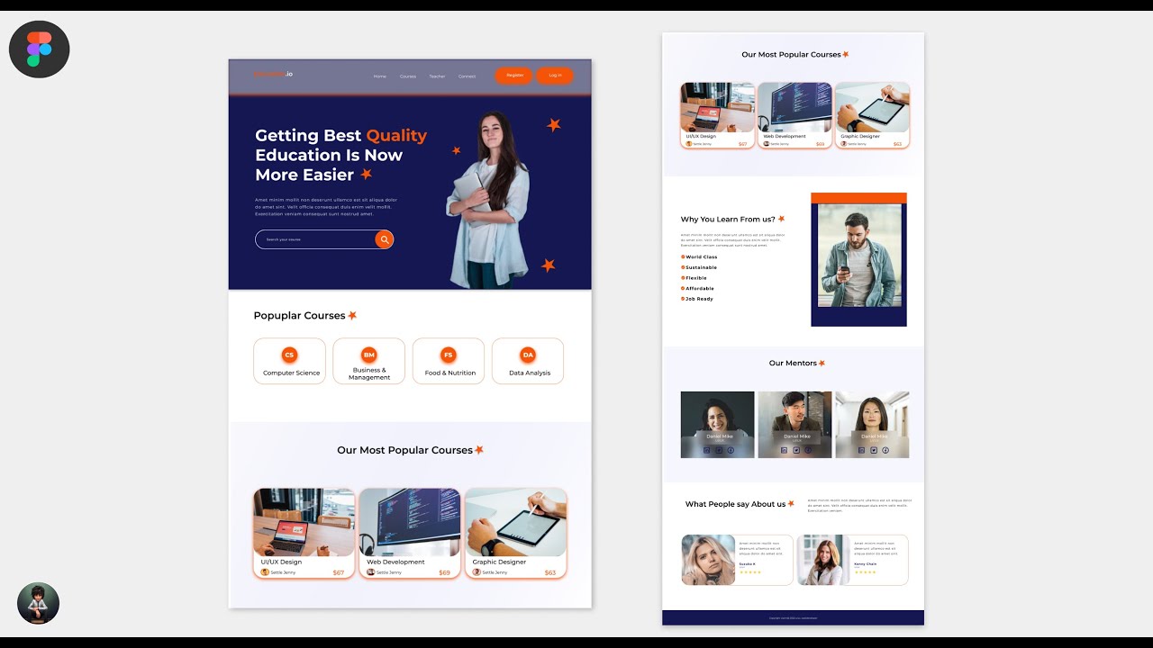 E-Learning website UI using Figma | Landing Page Design Tutorial 2023 ...