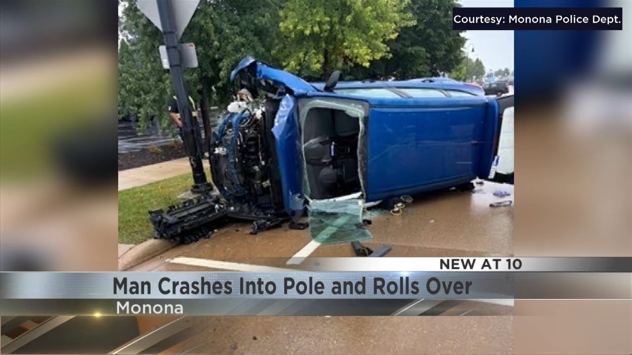 Man crashes into pole and rolls over - YouTube