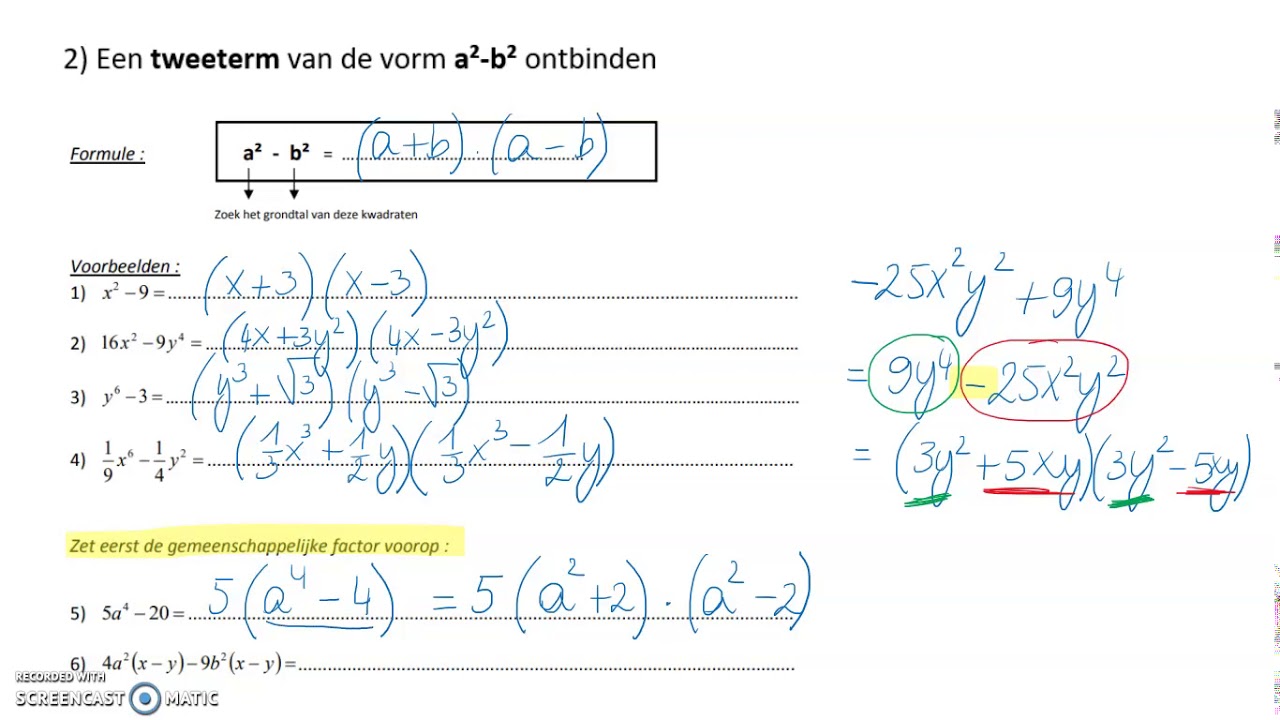 Ontbinden in factoren: tweeterm van de vorm a²-b² - YouTube