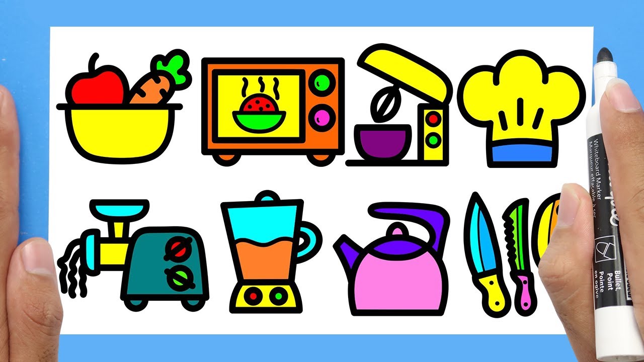 Cara Menggambar dan Mewarnai Alat Dapur | How to Draw Kitchen Set - YouTube