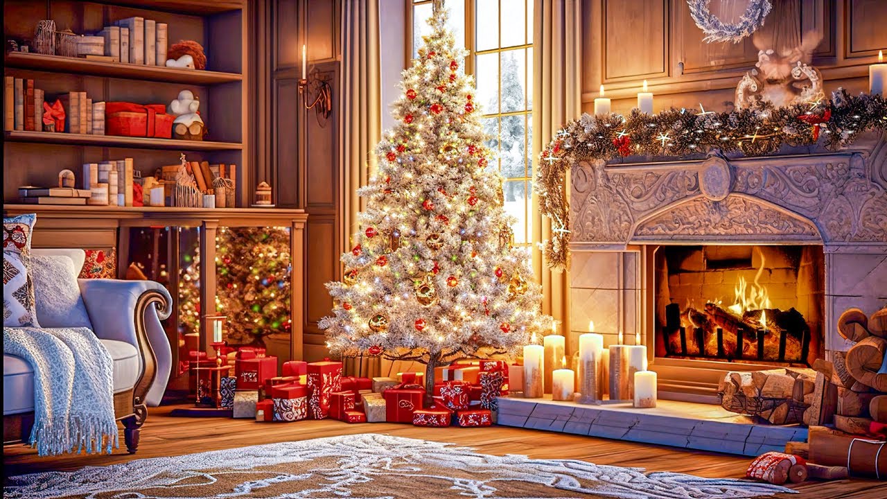 Christmas Music and Cozy Fireplace 🎄 Bring Peaceful Christmas Mood to ...