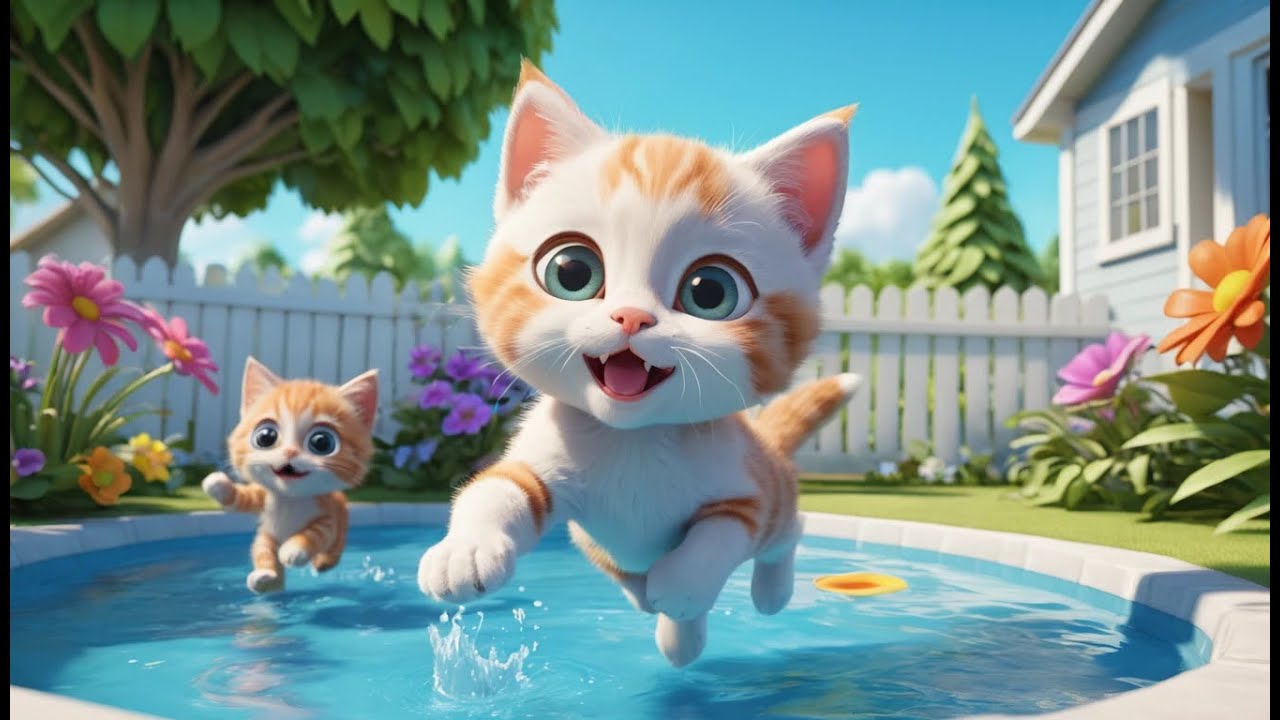 Six Little Kittens Jumping in the Pool | Fun Pool Song | Counting and ...