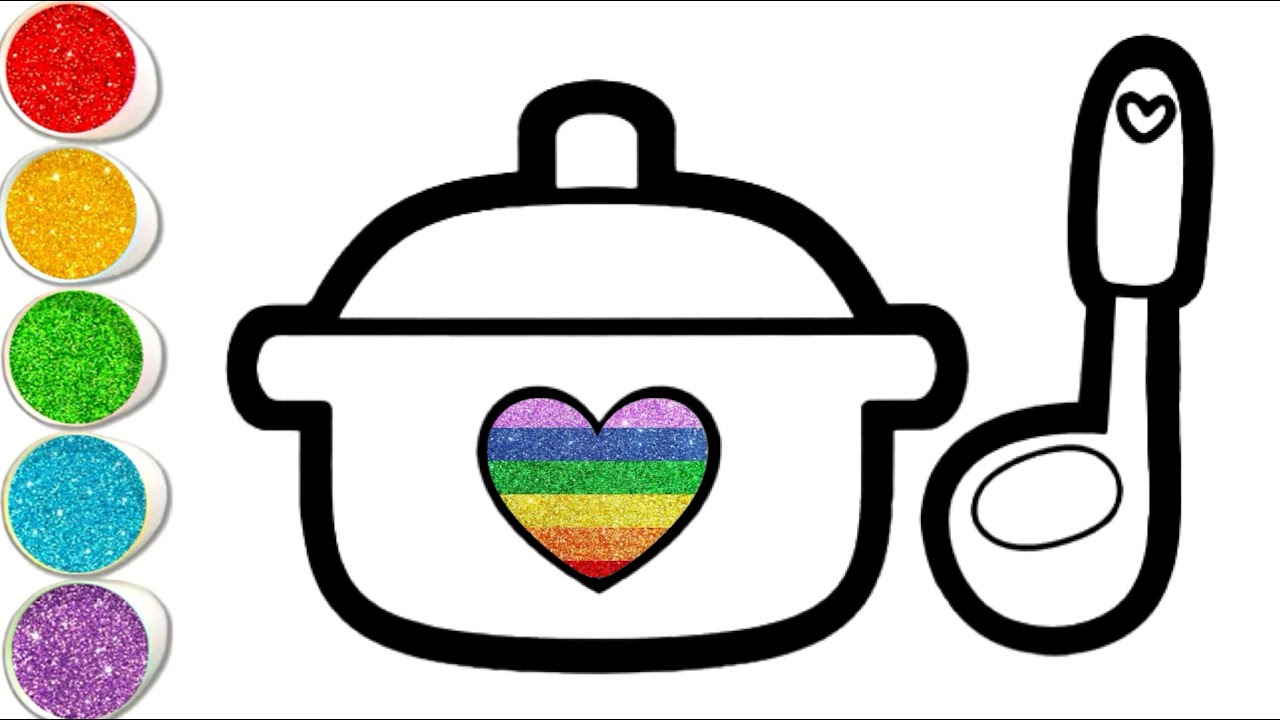 Cute Pan 🥘 and Spoon 🥄 Drawing Colouring and Painting for Kids and ...