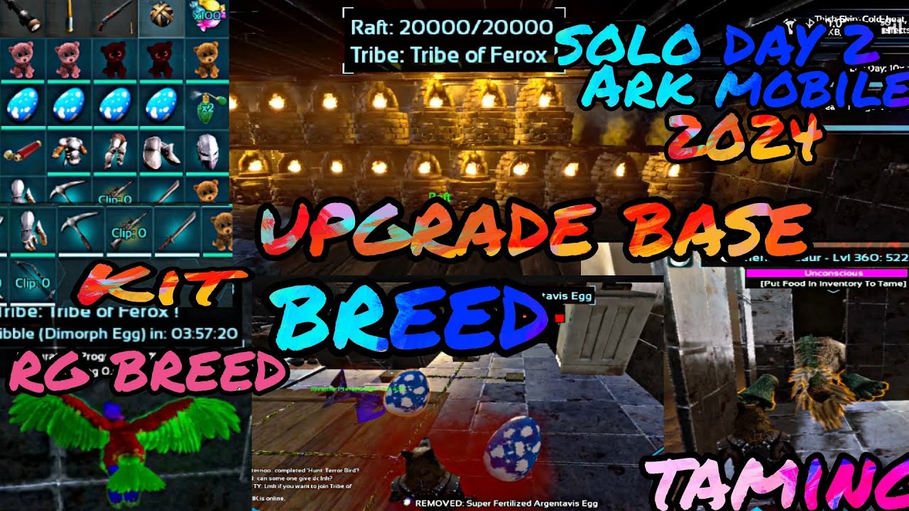 [ ARK MOBILE ] PVXC DAY 2 UPGRADE BASE TAME AND BREED DINOS FEROX 2024 ...