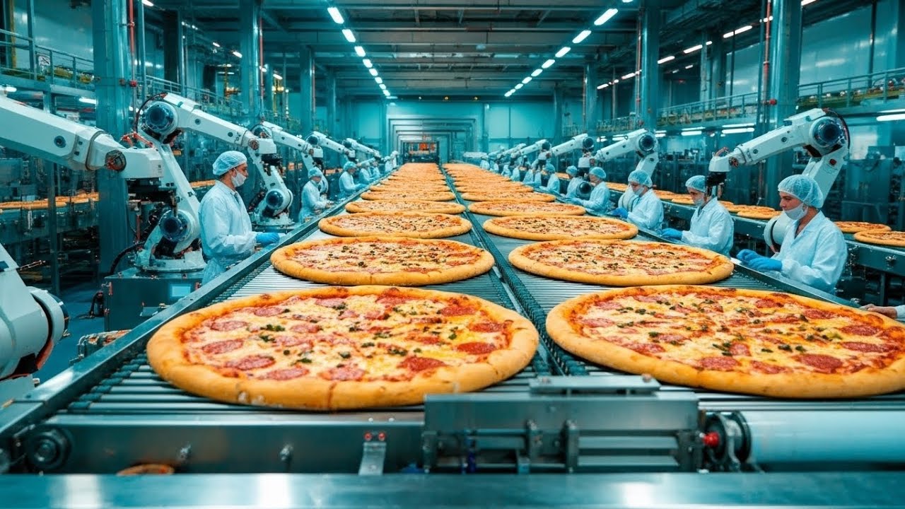Inside a Modern Pizza Factory: From Raw Dough to Melted Slices - YouTube