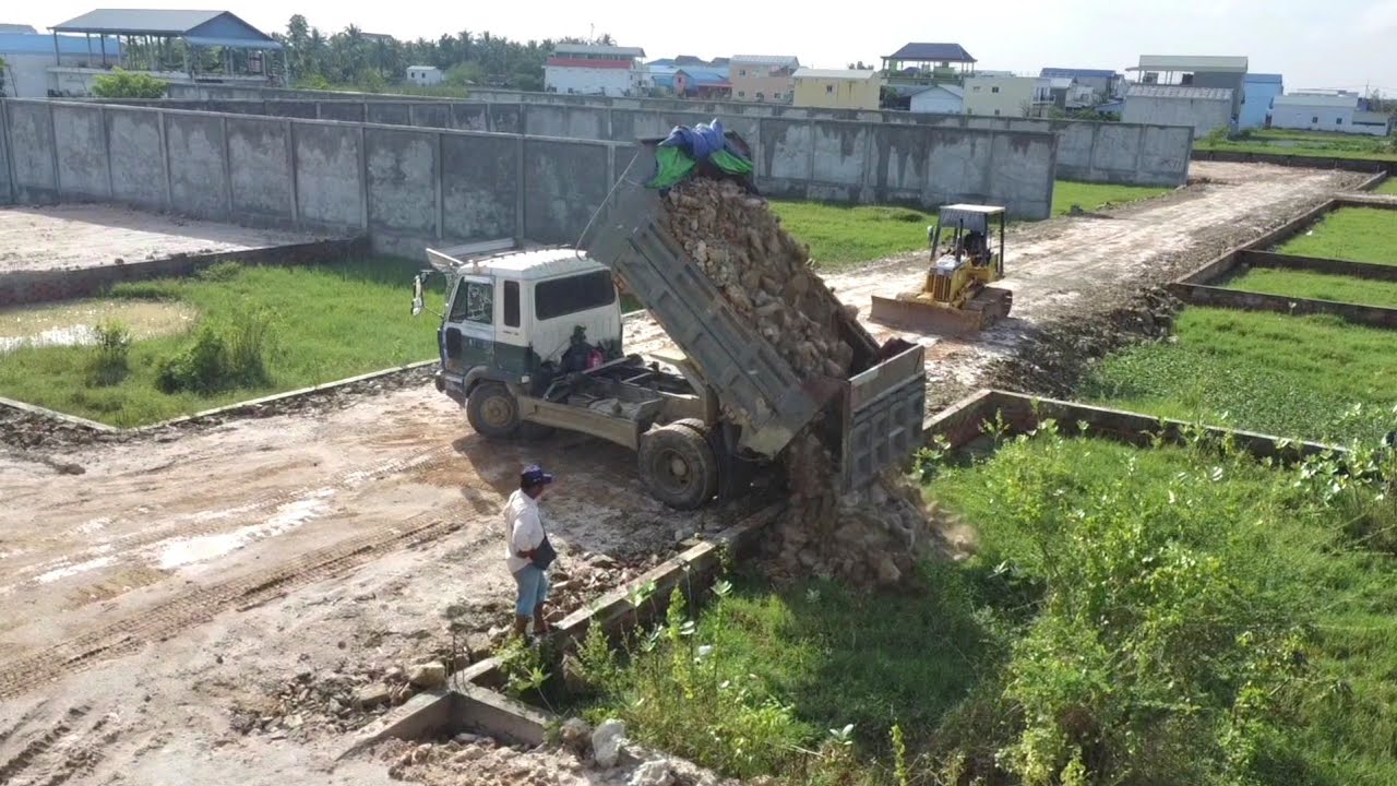 Start New Project Landfilling up Processing Push Soil and Clear by Dozer KOMATSU D20P & Dump ...