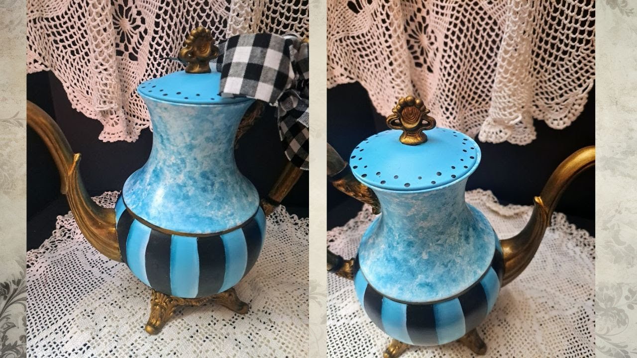 hand painted, teapot, whimsical design, checks and stripes - YouTube