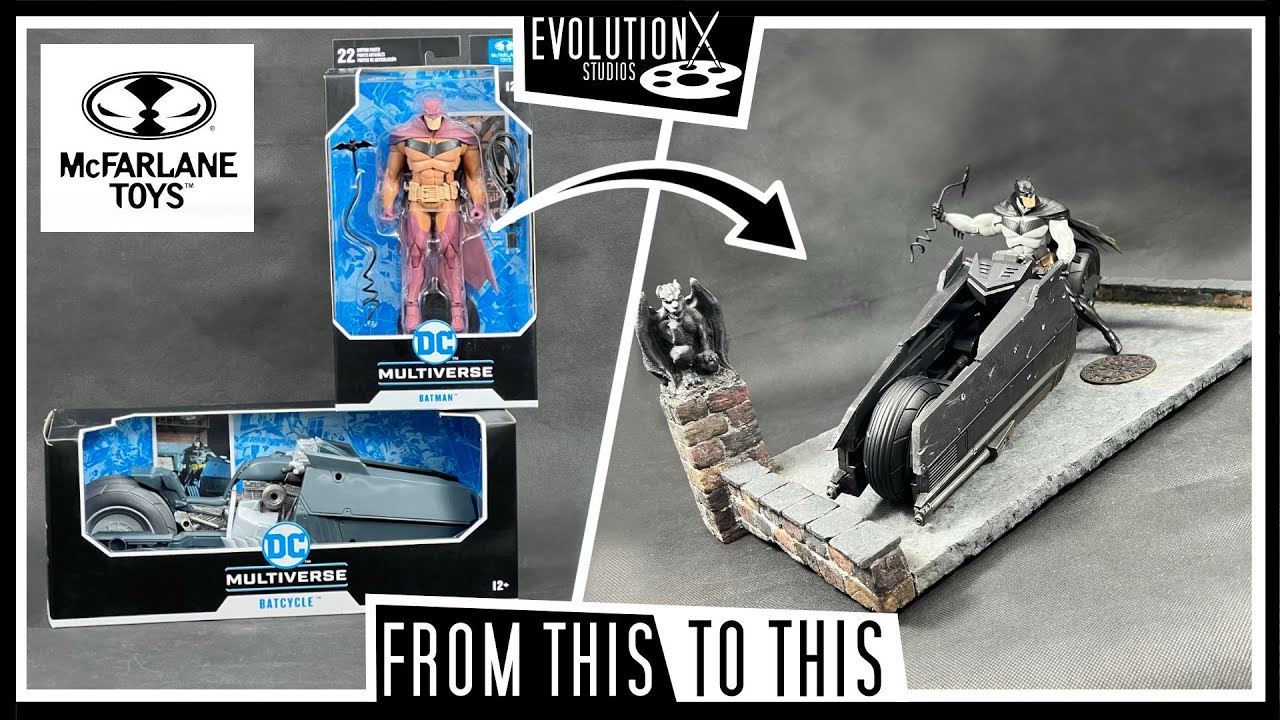 Custom McFarlane WhiteKnight Batman & Batcycle Diorama - YouTube