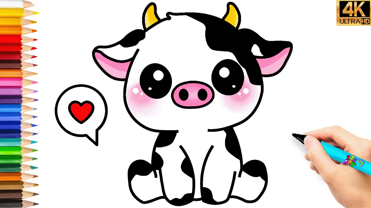 귀여운 소 그리기 🐄 소를 그리는 방법 Easy 😍 그리기 🌈 쉬운 그림 Youtube