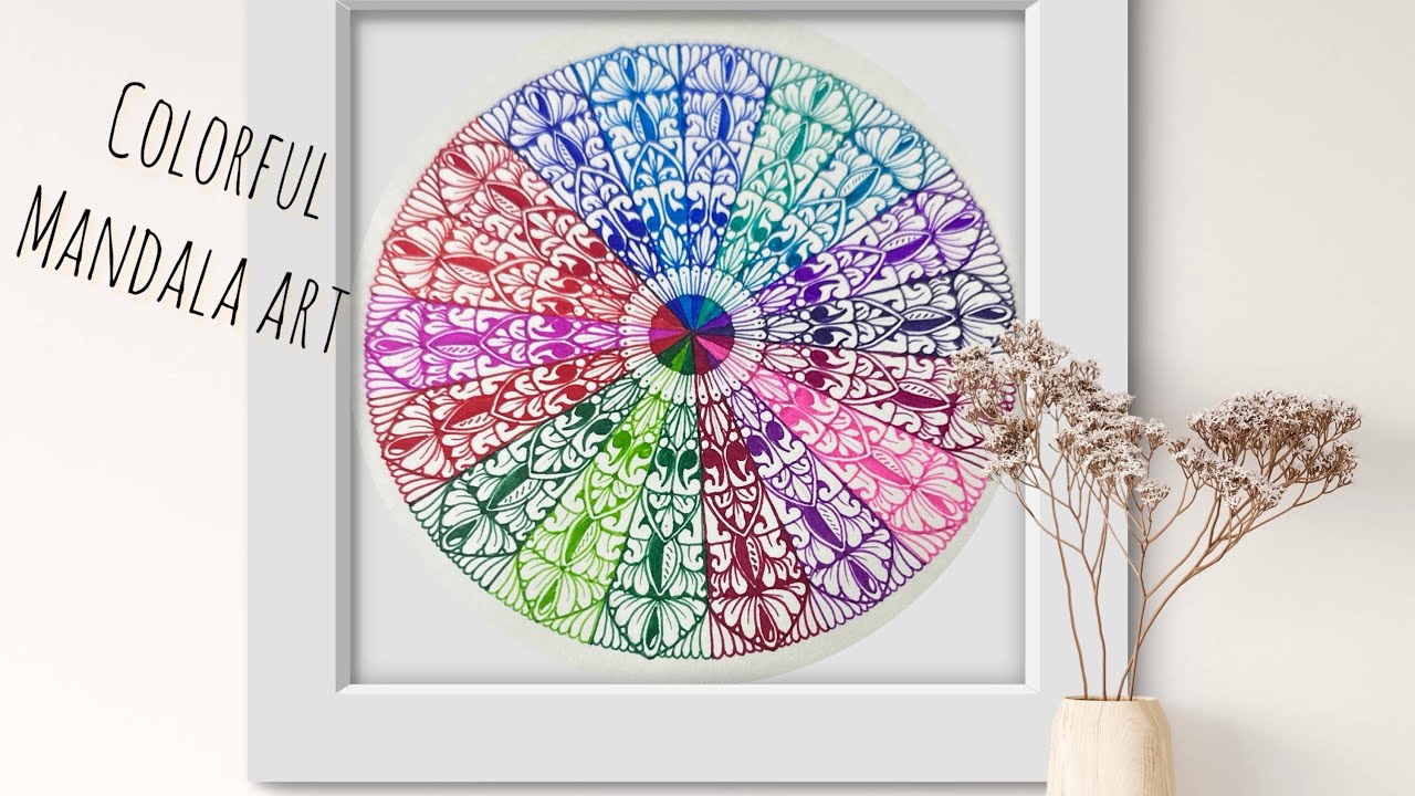 Colorful mandala art with fine liner pens - Step by step tutorial - YouTube