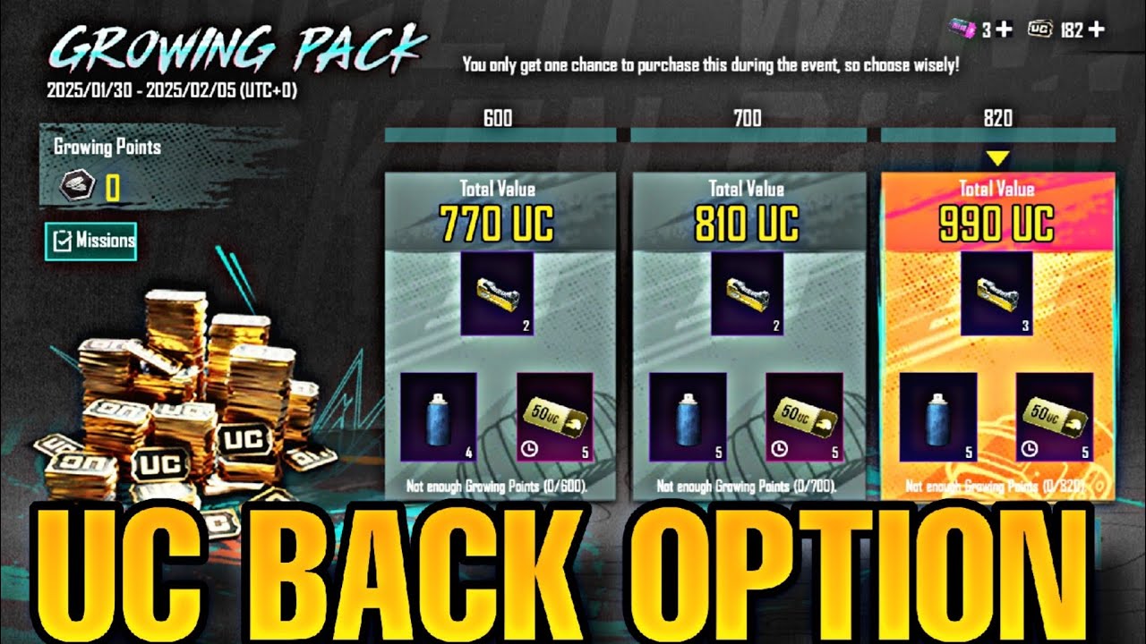 GROWING PACK EVENT PUBG MOBILE | UC BACK OPTION GROWING PACK EVENT ...