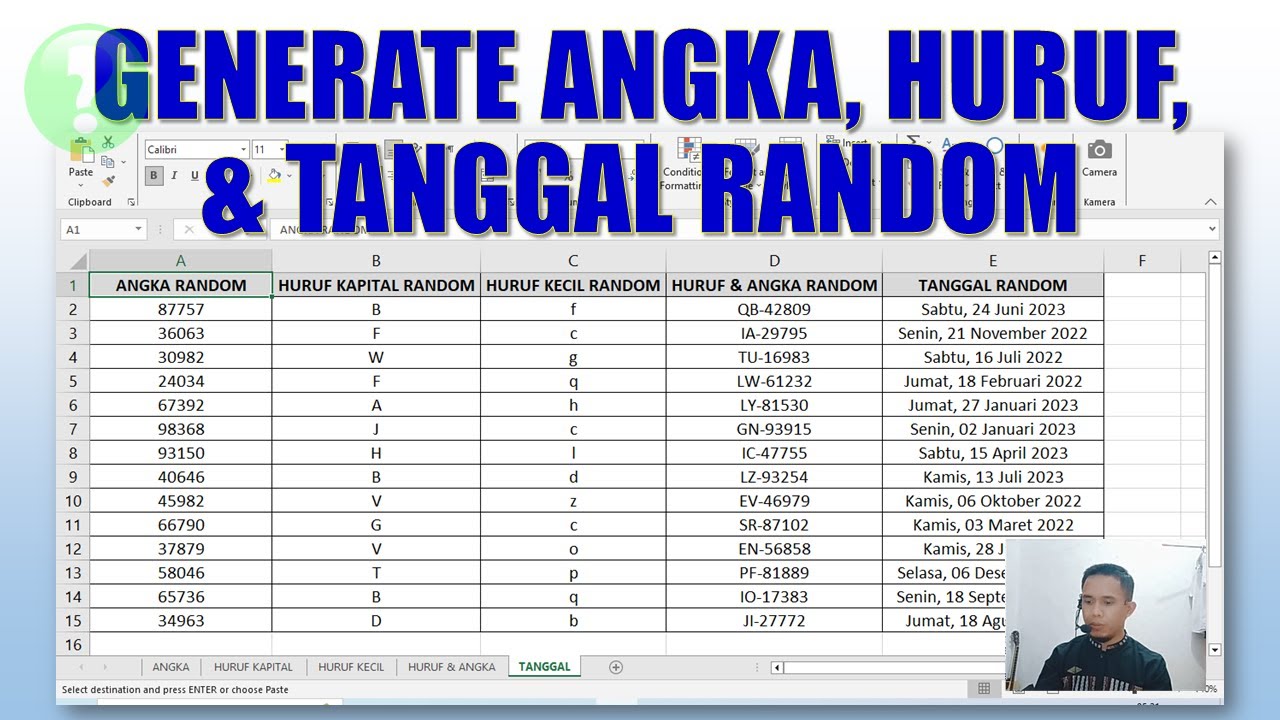 Cara Generate Angka Huruf dan Tanggal Secara Random di Excel - YouTube