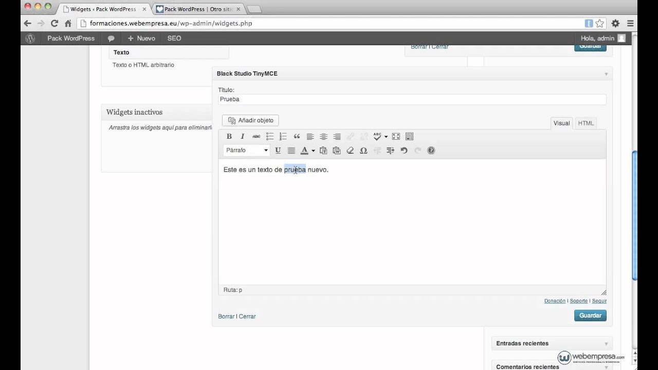 Agregar editor a los widget de tipo texto en WordPress - YouTube