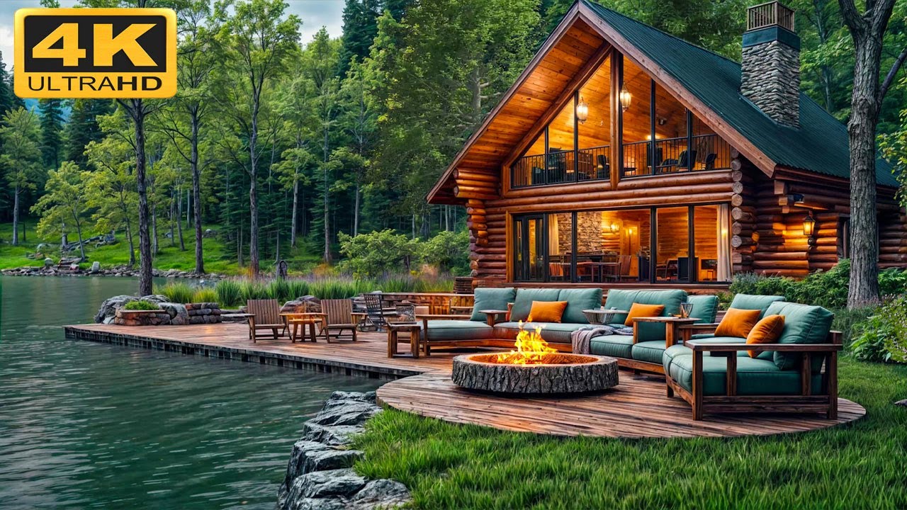 🌼 4K Spring Serenity: Lakeside Cottage Vibes with Campfire & Birdsong 🌳 ...