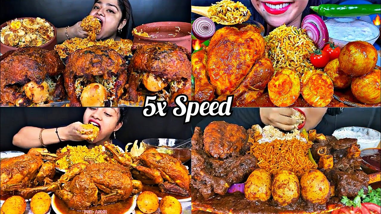 ASMR:Eating Spicy🔥🥵Whole Chicken Biryani with Eggs curry Mutton curry ...