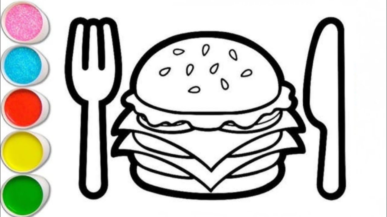 menggambar dan mewarnai burger, untuk anak anak | drawing and coloring ...