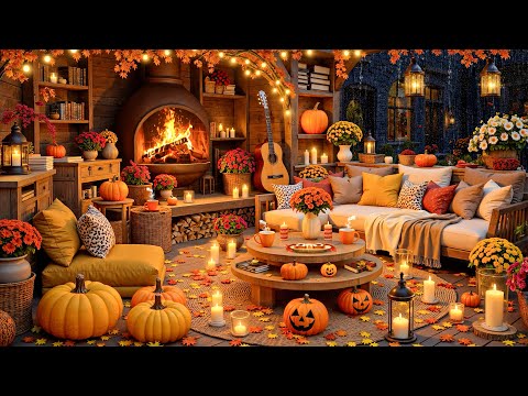 Ekim ayında yağmurlu bir sonbahar gecesi 🍂 Rahatlatıcı caz müziği 🍂 Sonbahar şöminesi atmosferi