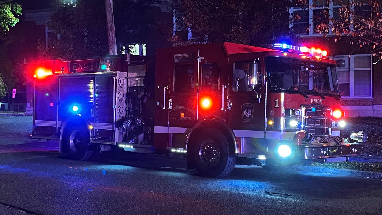 Union Township NJ FD Engine 1, Battalion 3 arriving on scene of a AFA ...
