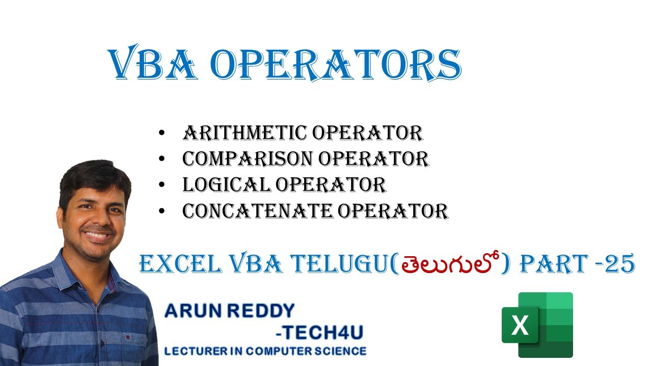 Excel Vba Telugu Part 25 Vba Operators In Telugu Operators In Vba Telugu Youtube 3786