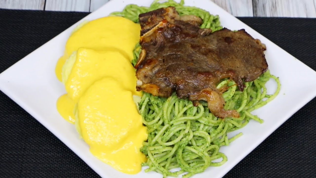 TALLARINES VERDES Con Papa A La Huancaína y CHURRASCO | Cocina Peruana ...