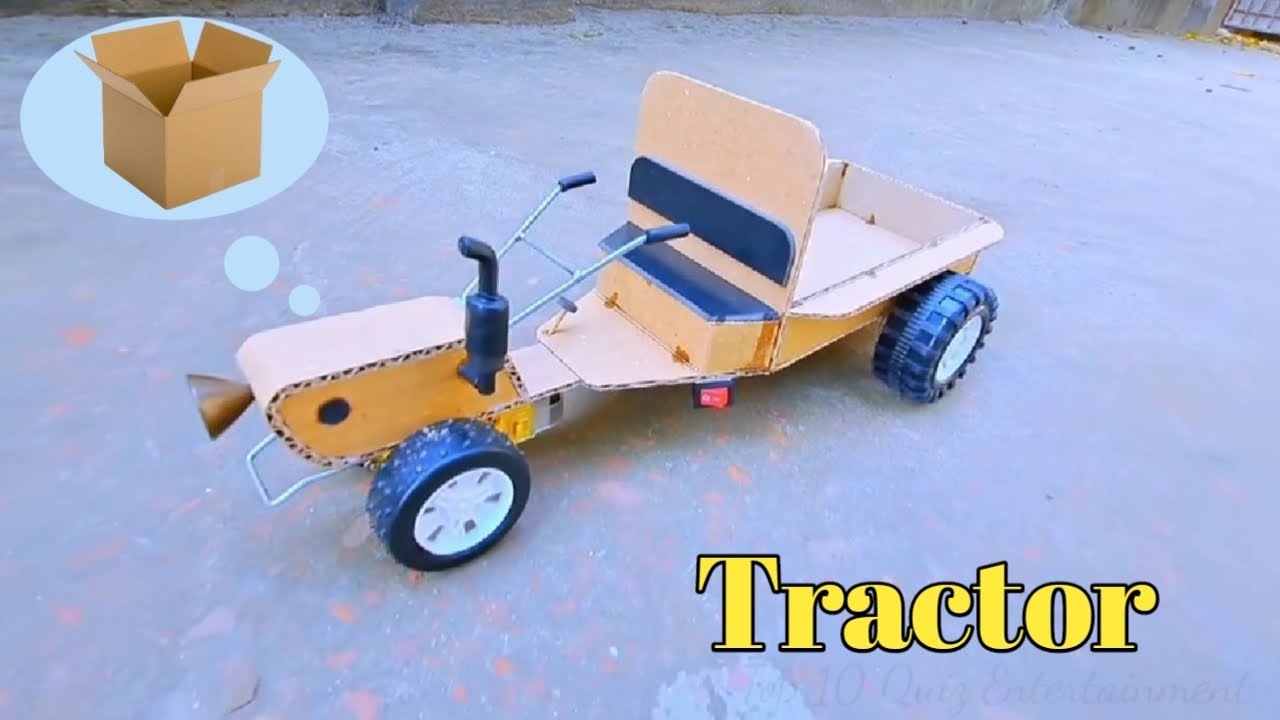 How to make a mini tractor with trolley at home using cardboard and dc ...