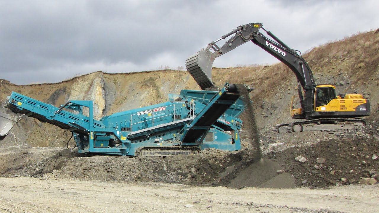 Volvo EC360CL - Volvo 180F - Powerscreen Warrior 1800 in quarry - YouTube