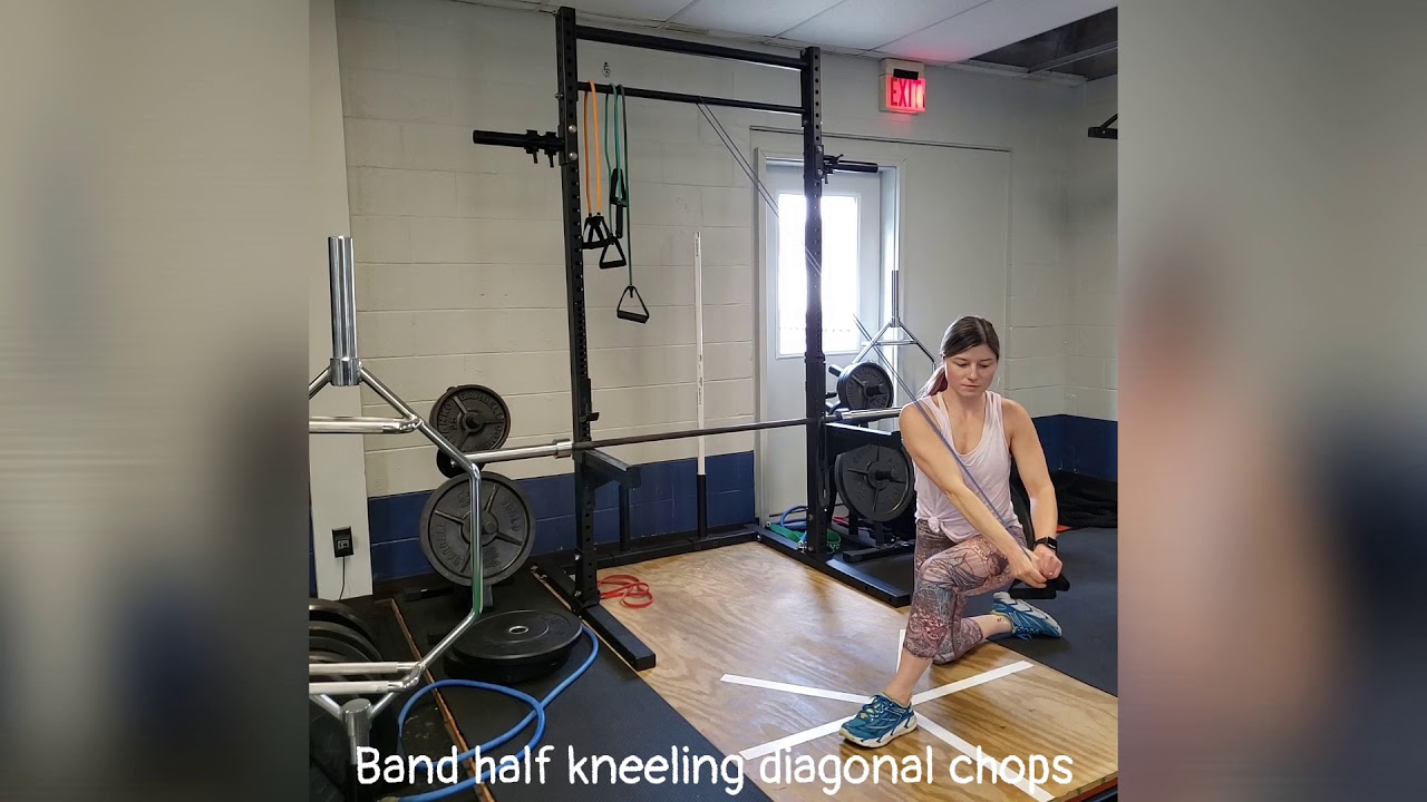 Band half kneeling diagonal chops - YouTube