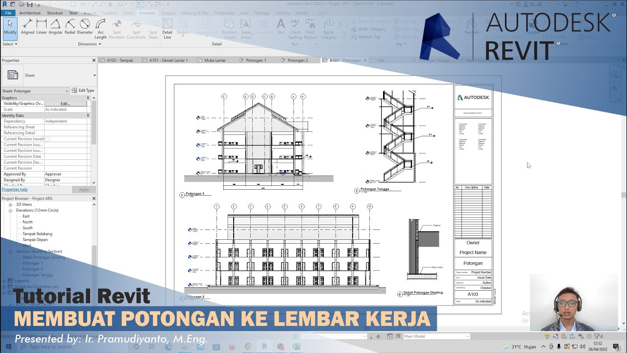 Tutorial 20 | Autodesk Revit Arsitektur | Membuat Potongan Pada Lembar ...