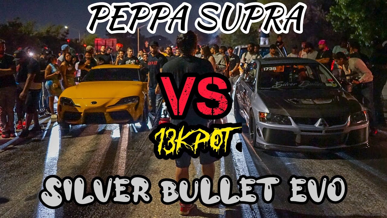 1stock peppa Supra vs silver bullet Evo $13,000 pot street race every ...