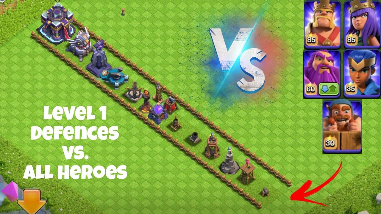 Level 1 Line of defense Vs. All Heroes in Clash of Clans |Part 2| Clash ...