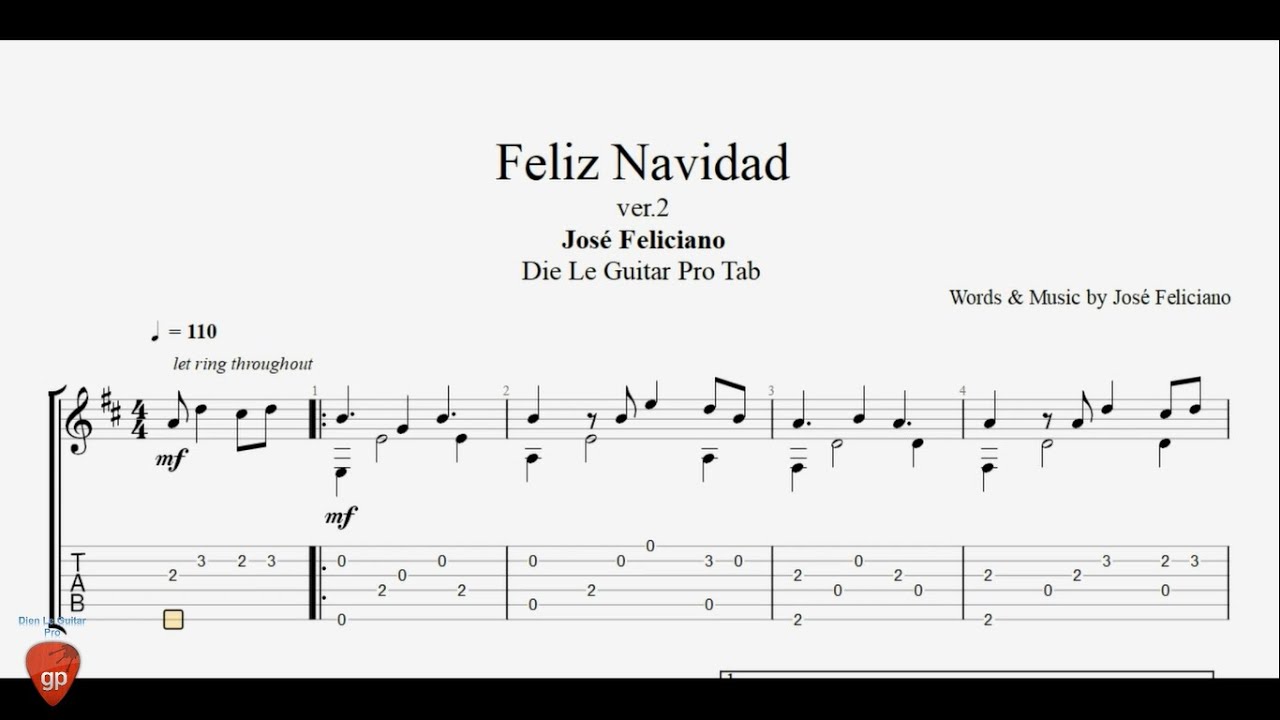 José Feliciano Feliz Navidad Ver 2 Guitar Lesson Tabs Youtube