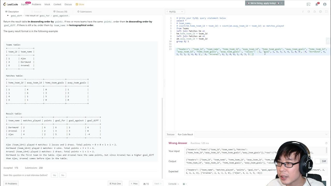 Live: LeetCode SQL 1841. League Statistics - YouTube