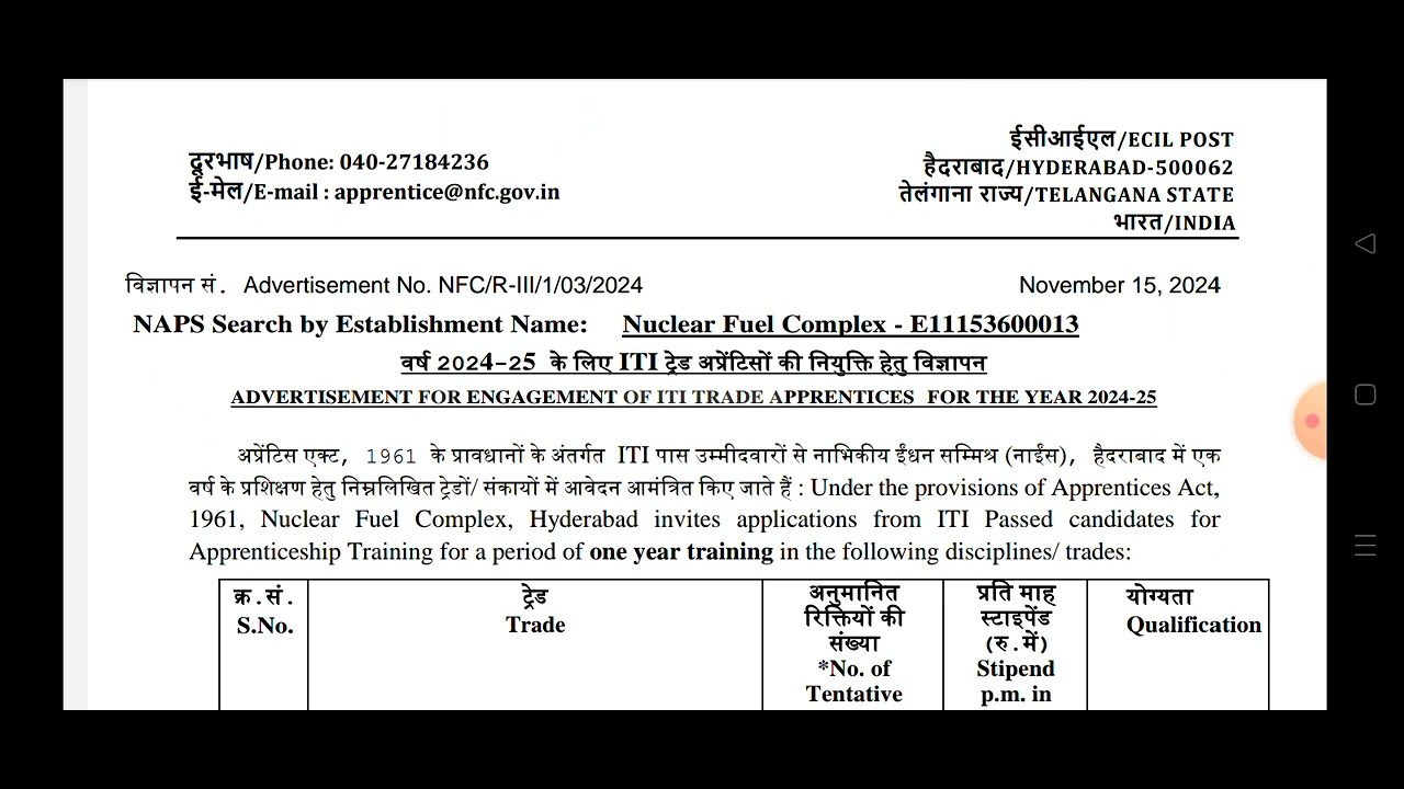 BARC NFC HYDERABAD ITI APPRENTICE 2024-25, HOW TO APPLY NFC ITI ...