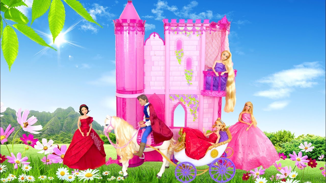 Princess Barbie Doll Pink Cristal Castle Kastil boneka Castelo da ...