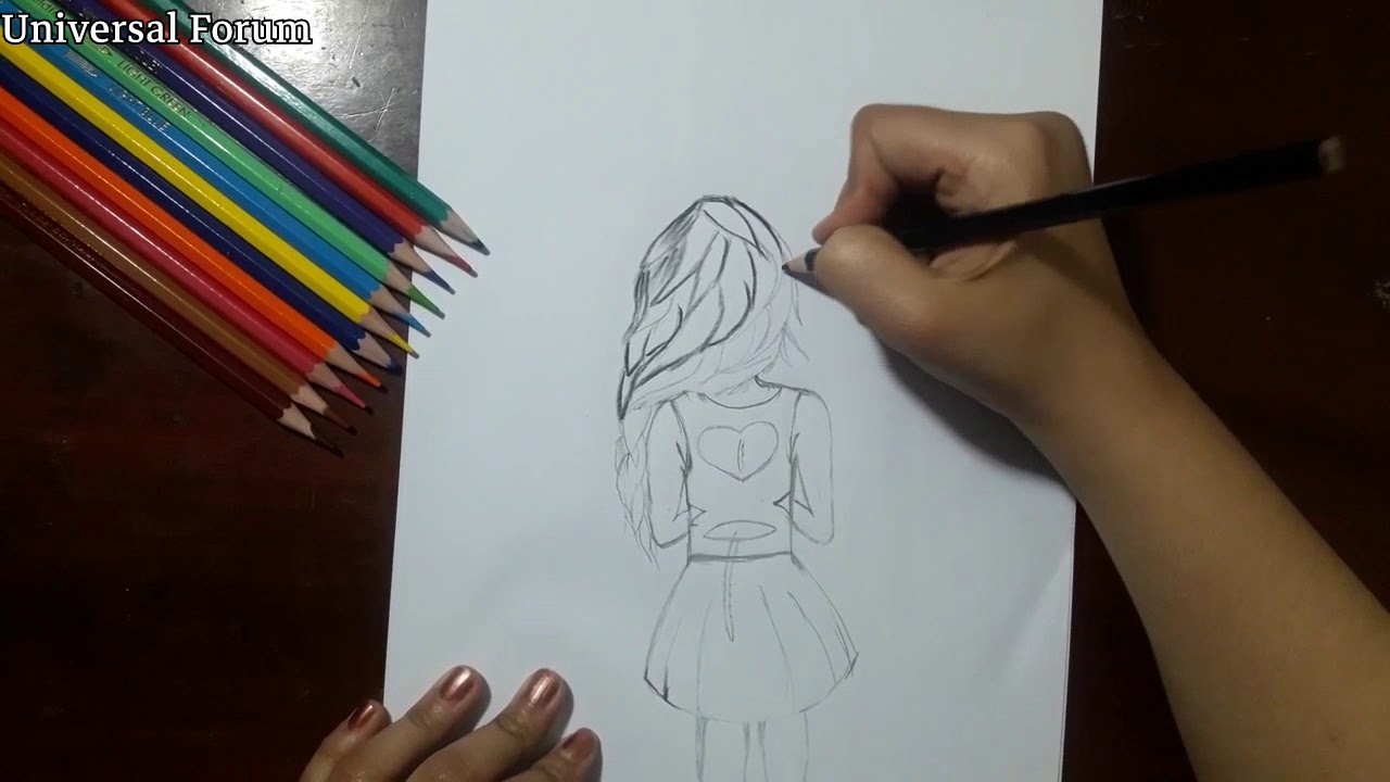 A girl with beautiful open hair pencil sketch drawing||How to draw ...