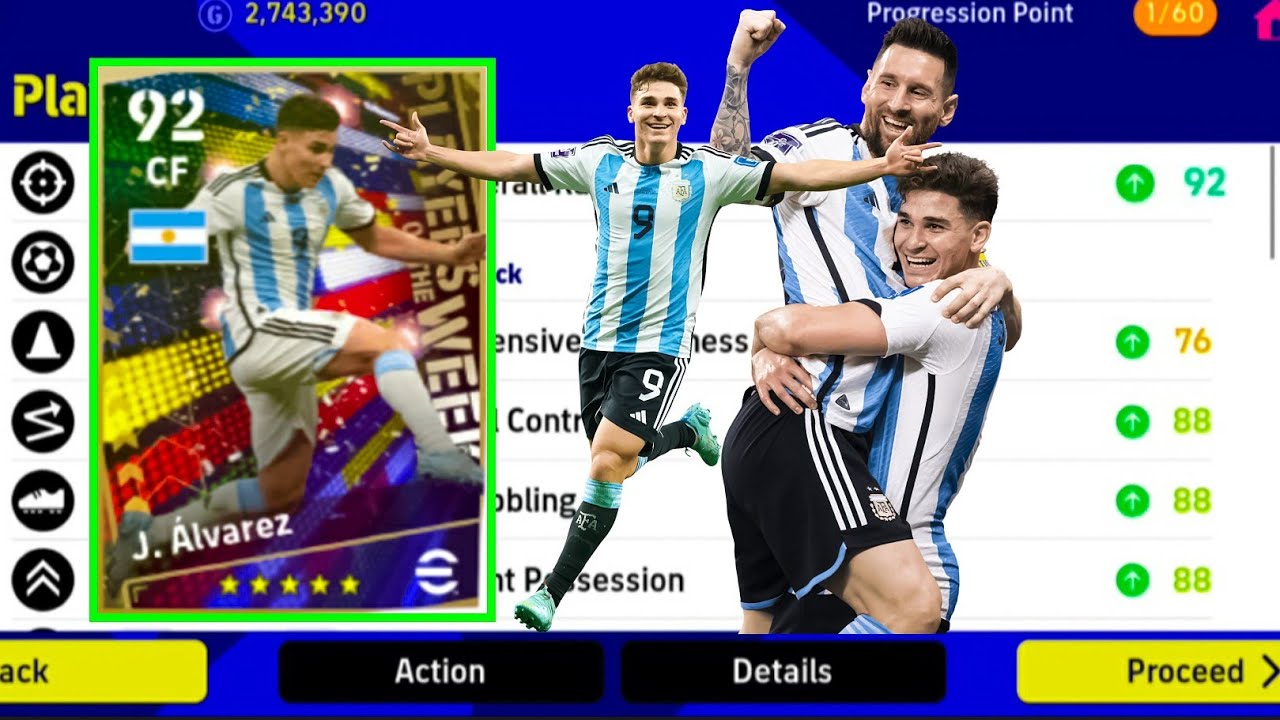 Upgrade J.Alvarez Full Max Level Rating 92 - 95 eFootball 2023 Mobile ...