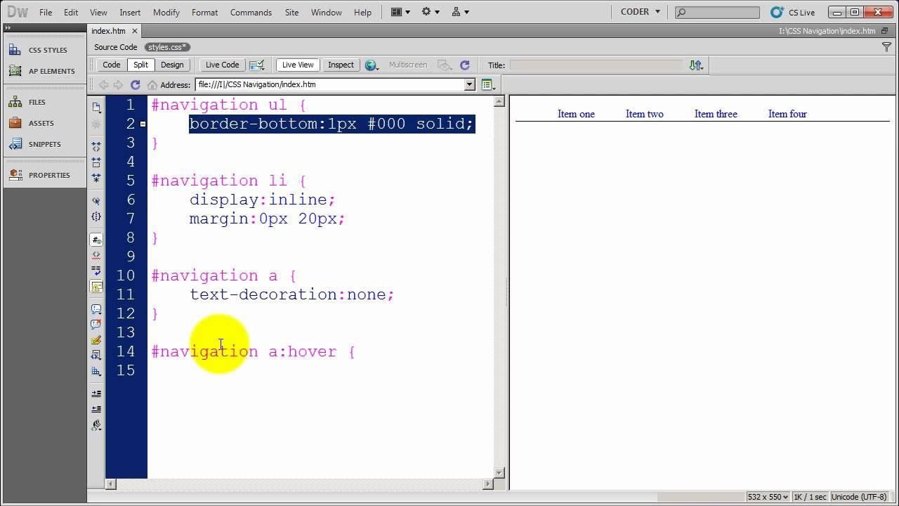 Creating CSS Navigation - Creating a Horizontal "Line on Line" CSS Menu - YouTube