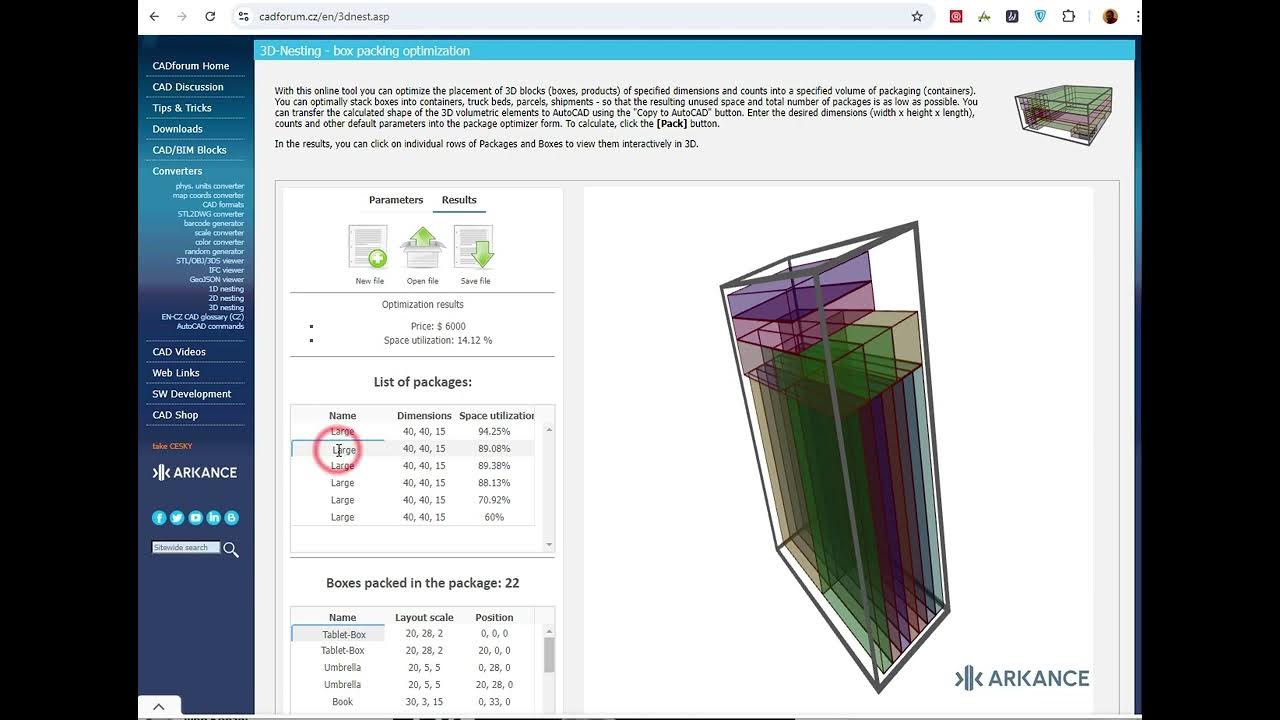 3D Nesting - box packing optimization - optimalizace skládání krabic ...