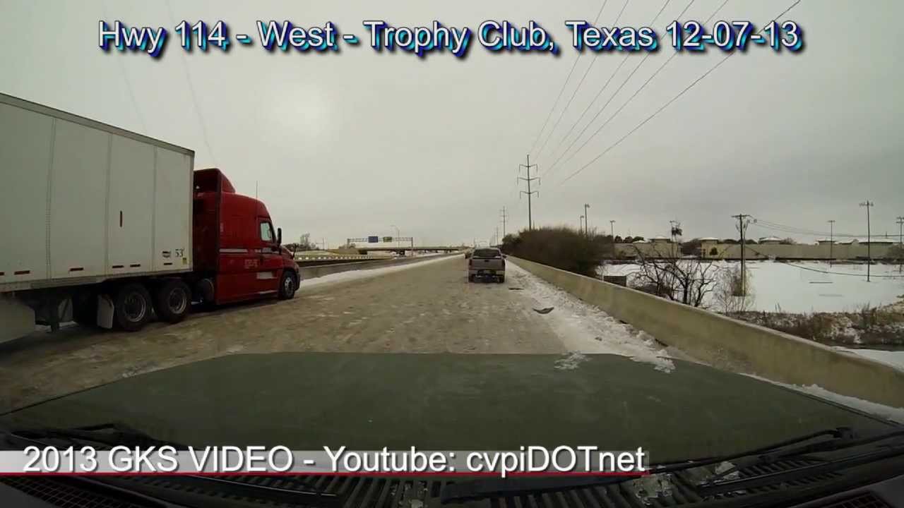 Texas winter storm December 2013 - driving on cobblestone ice - Hwy 114 ...