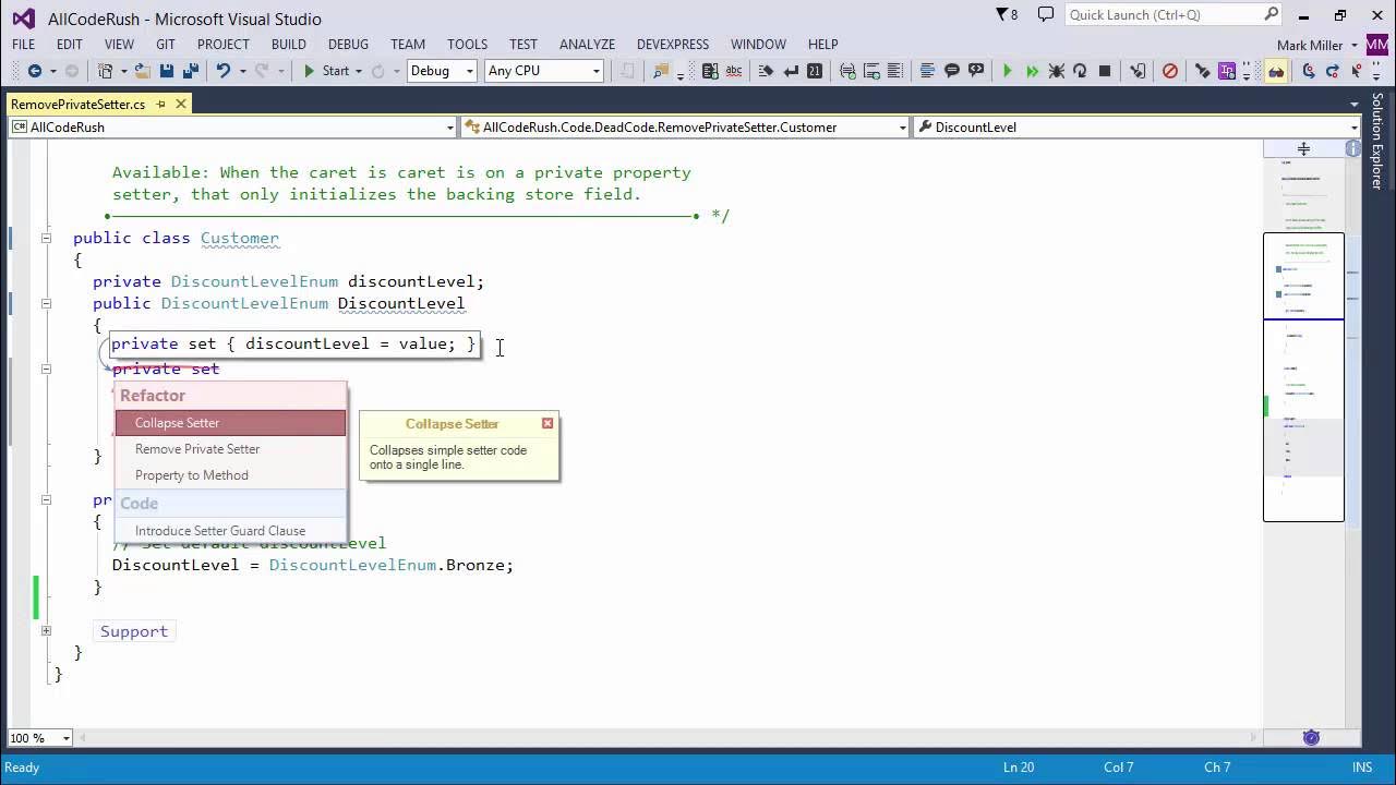 DevExpress CodeRush: Remove Private Setter - YouTube DevExpress CodeRush: Remove Private Setter - YouTube