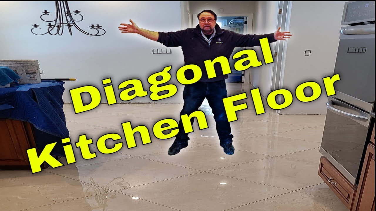 Diagonal Large format polished porcelain tile Kitchen floor - YouTube